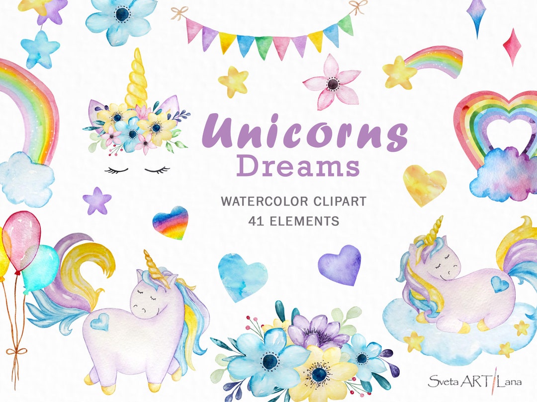 Unicorn Watercolor Clipart | Rainbow Clip Art | Nursery Unicorn Png ...