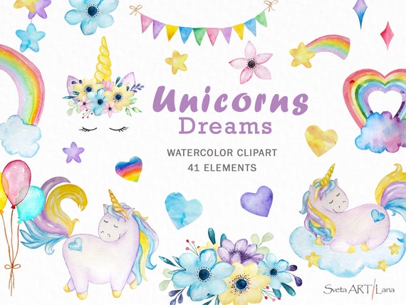 Unicorn Watercolor Clipart Rainbow Clip Art Magic Unicorn | Etsy UK