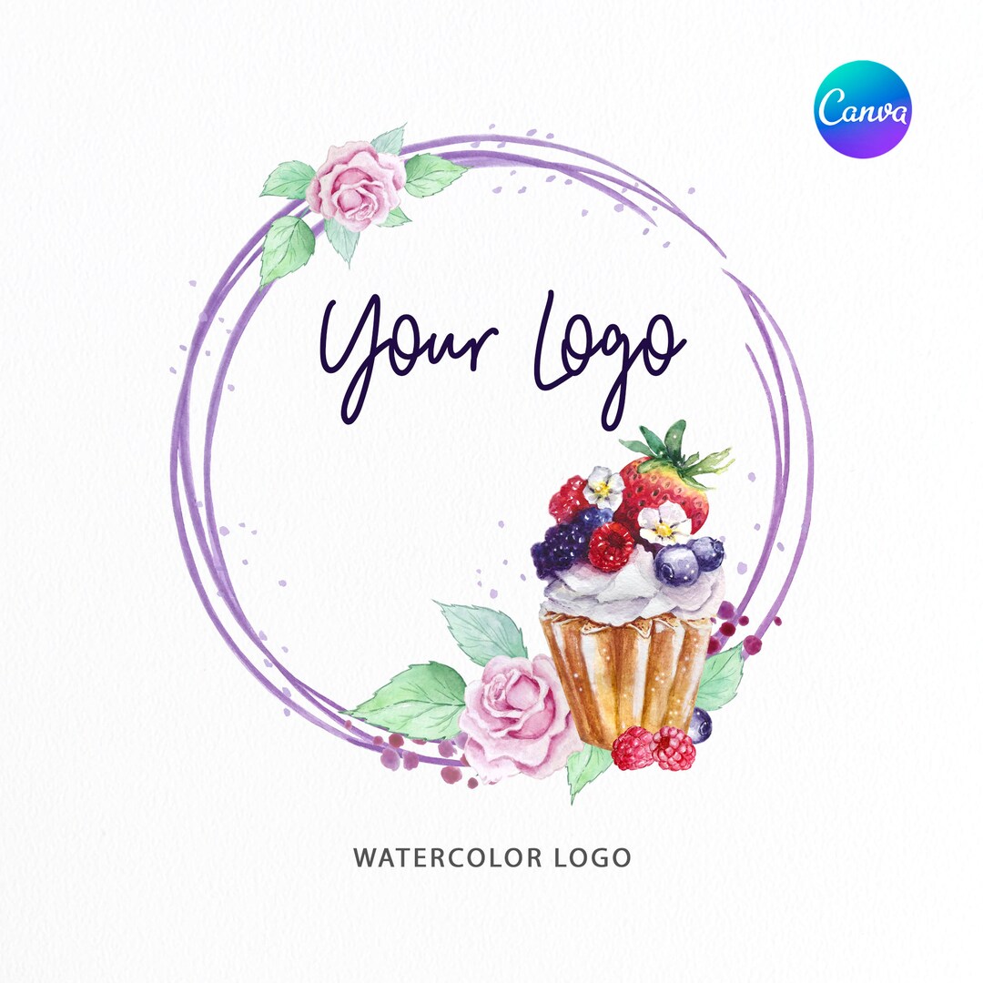 Bakery Logo Strawberry Cupcake | Watercolor Home Bakery Logo | Dessert ...