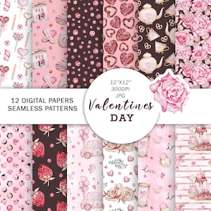 Watercolor Valentines Digital Papers | Valentines Day Seamless Pattern ...