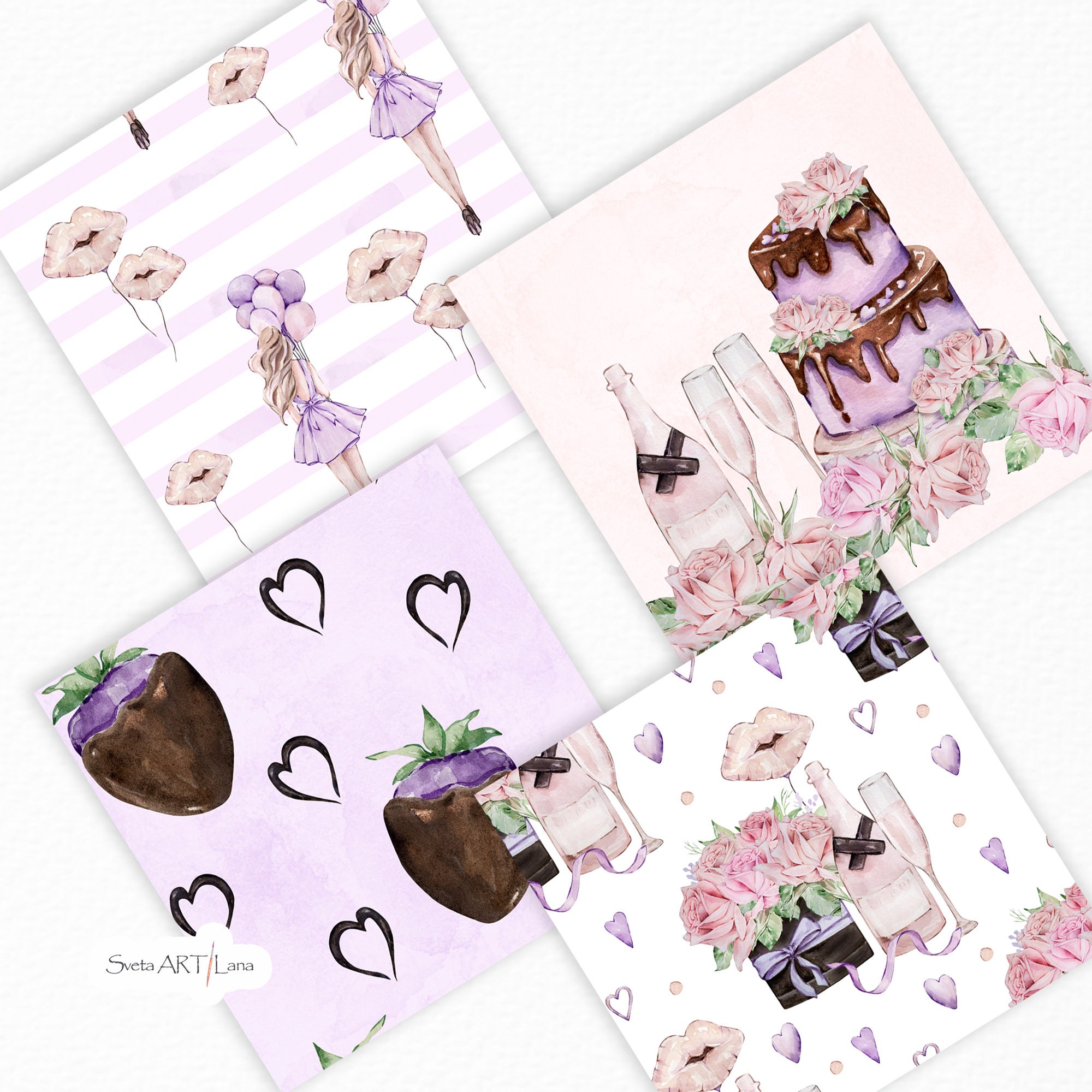 Romantic Digital Paper Watercolor Valentines Seamless - Etsy