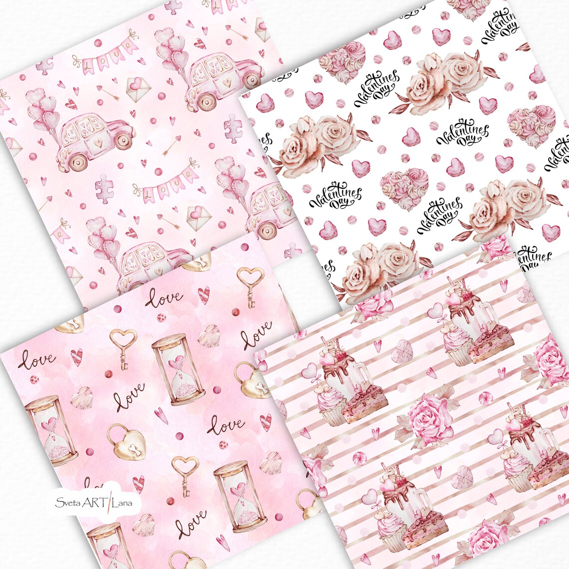 Watercolor Valentines Digital Papers | Valentines Day Seamless Pattern ...