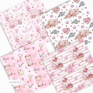 Watercolor Valentines Digital Papers | Valentines Day Seamless Pattern ...