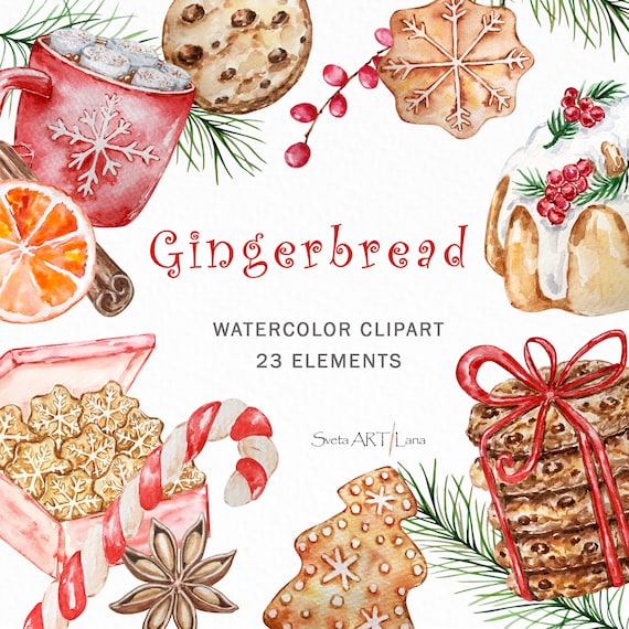 Christmas Gingerbread Watercolor Clipart Christmas Cookies - Etsy