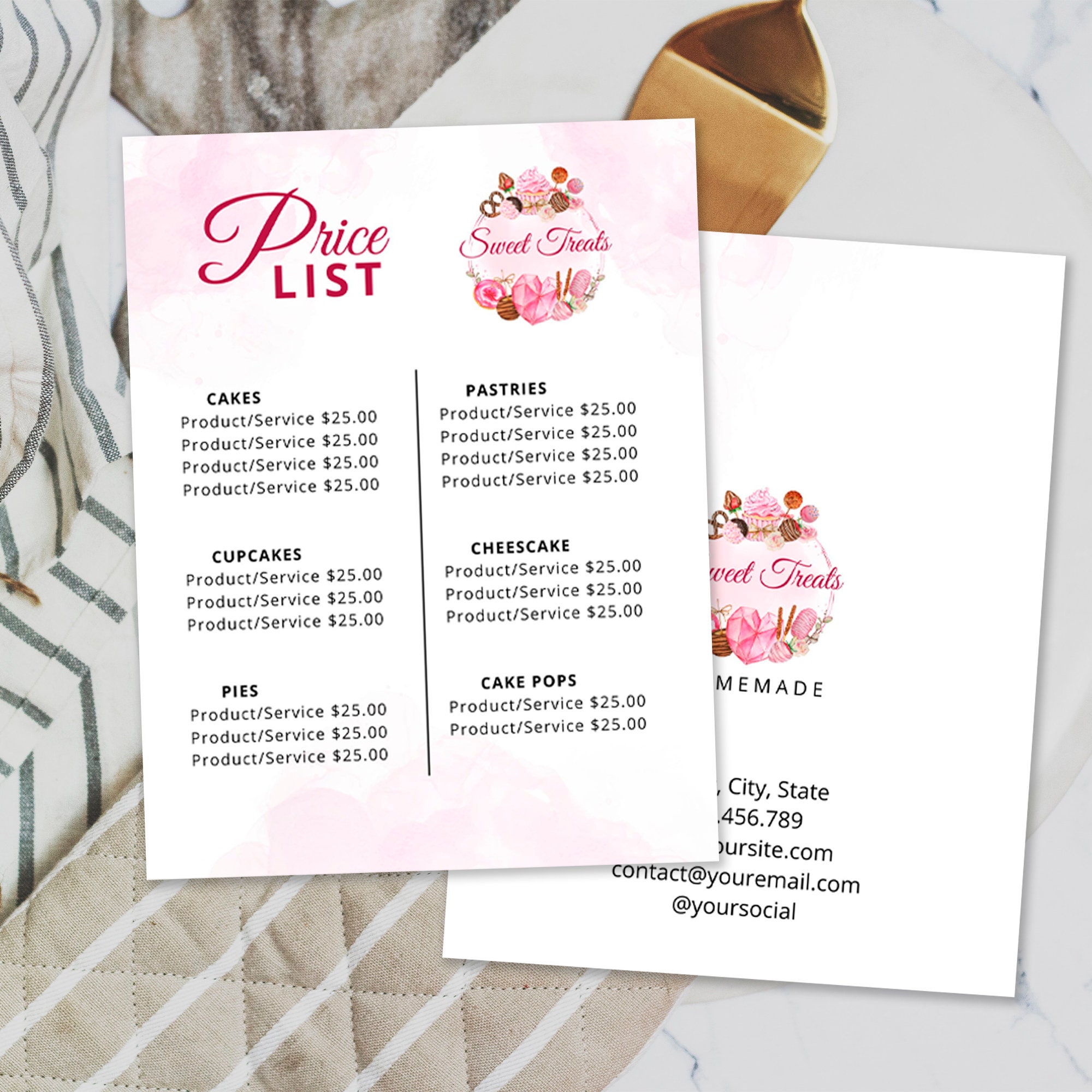 Bakery Price List Templates | 2 SIZES Editable Pricing Guide | Bakery ...