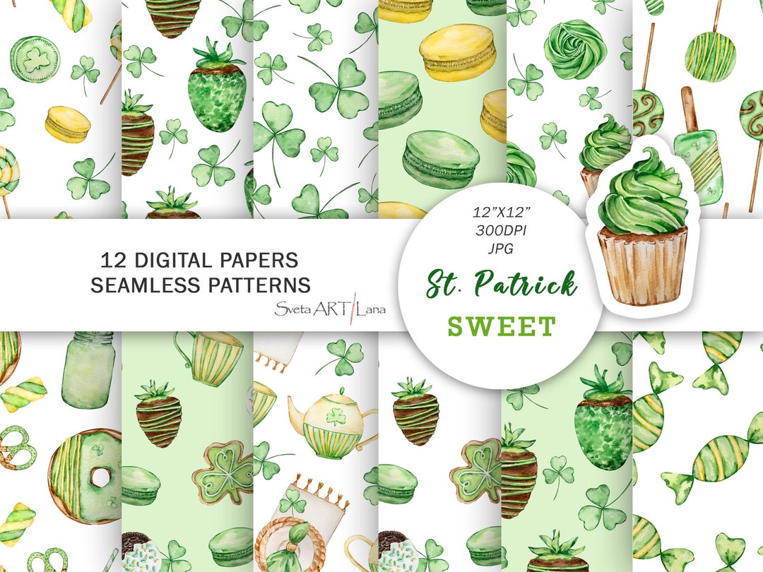 St Patricks Day Digital Papers | Watercolor Green Sweet Seamless ...