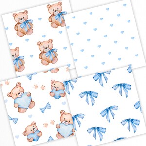 Teddy Bear Digital Papers | Watercolor Blue Teddy Bear Seamless ...