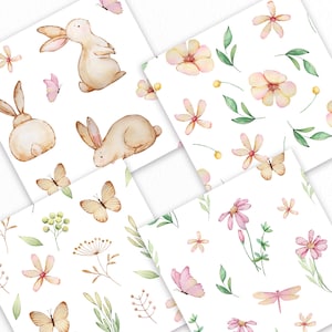 Watercolor Easter Digital Paper Spring Floral Seamless Pattern Cute ...