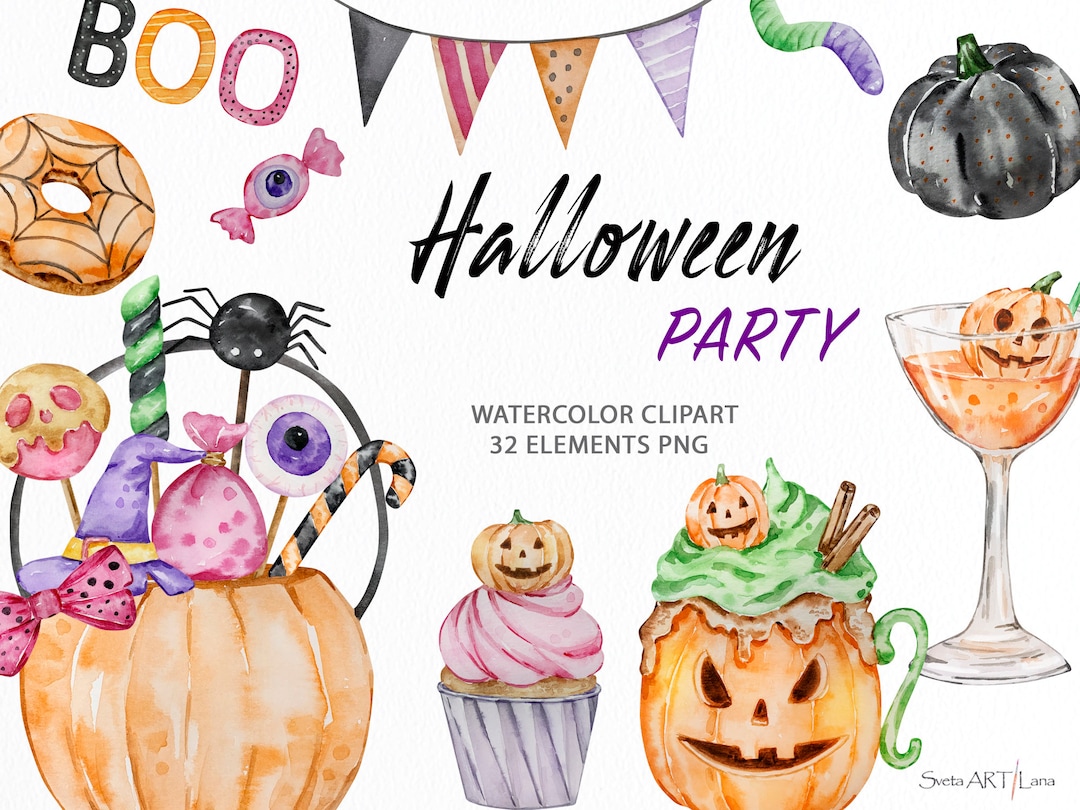 Watercolor Halloween Candy Clipart | Halloween Party Clip Art | Sweets ...