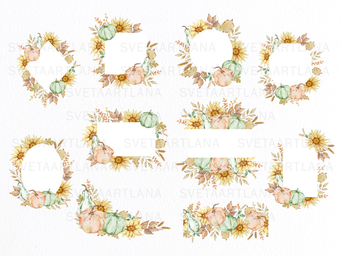 Watercolor Thanksgiving Frame Clipart | Holiday Pumpkin PNG | Autumn ...