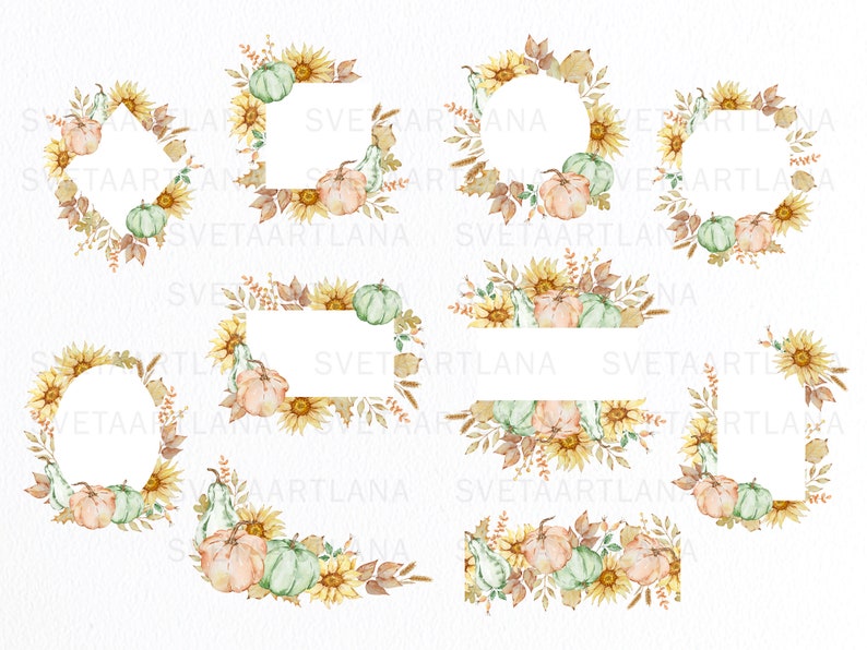 Watercolor Thanksgiving Frame Clipart | Holiday Pumpkin PNG | Autumn ...
