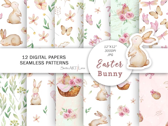 Watercolor Easter Digital Paper Spring Seamless Pattern Cute | Etsy