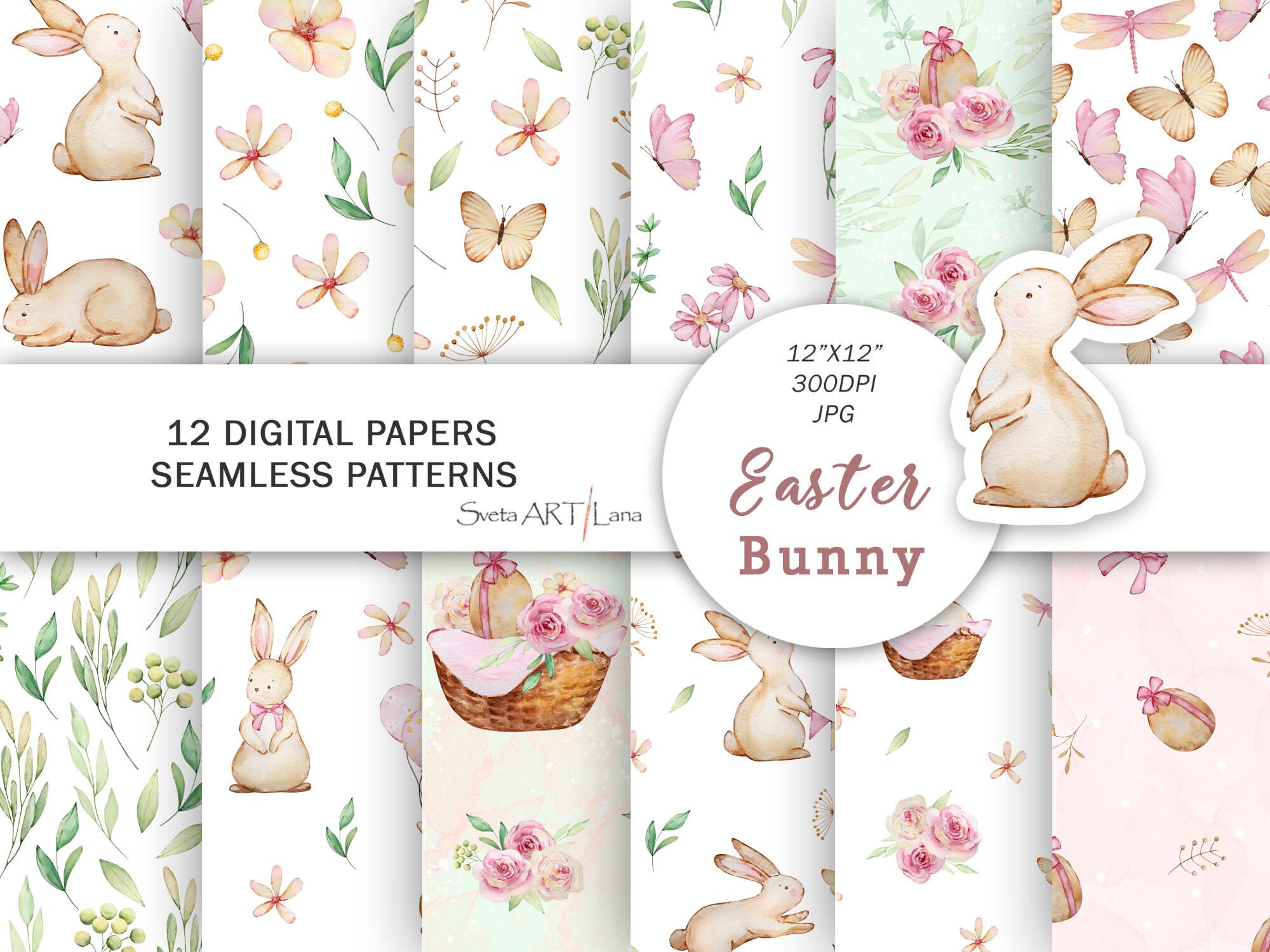Watercolor Easter Digital Paper Spring Seamless Pattern Cute | Etsy
