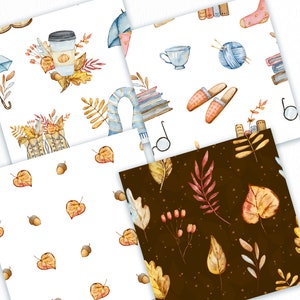 Watercolor Fall Digital Papers | Cozy Autumn Leaves Plaid Pumpkins ...