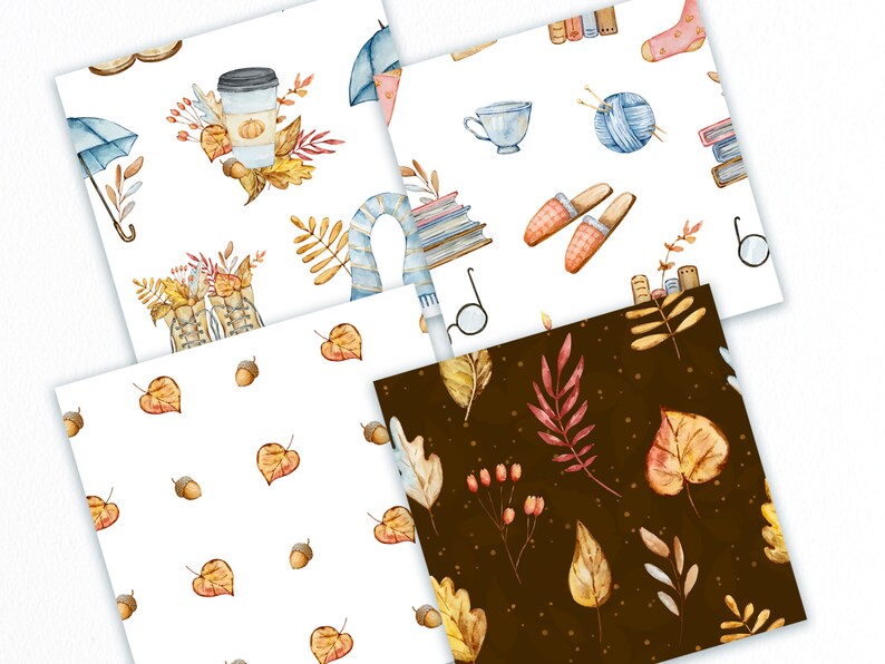 Watercolor Fall Digital Papers Cozy Autumn Leaves Plaid - Etsy