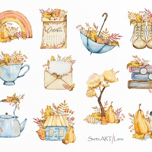 Watercolor Cozy Autumn Clipart Autumn Composition Clipart Happy ...
