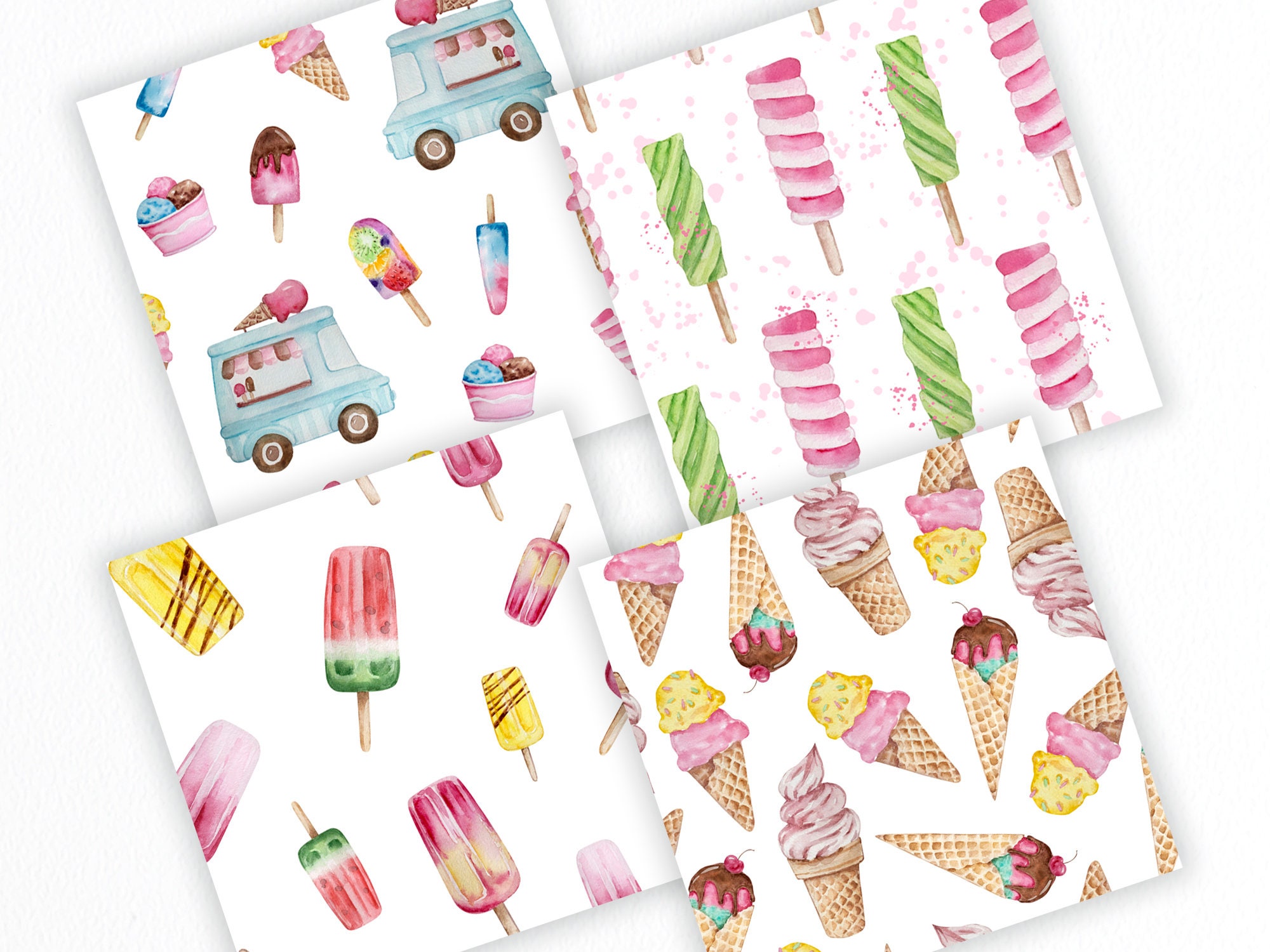 Ice Cream Watercolor Digital Paper Summer Digital Paper - Etsy