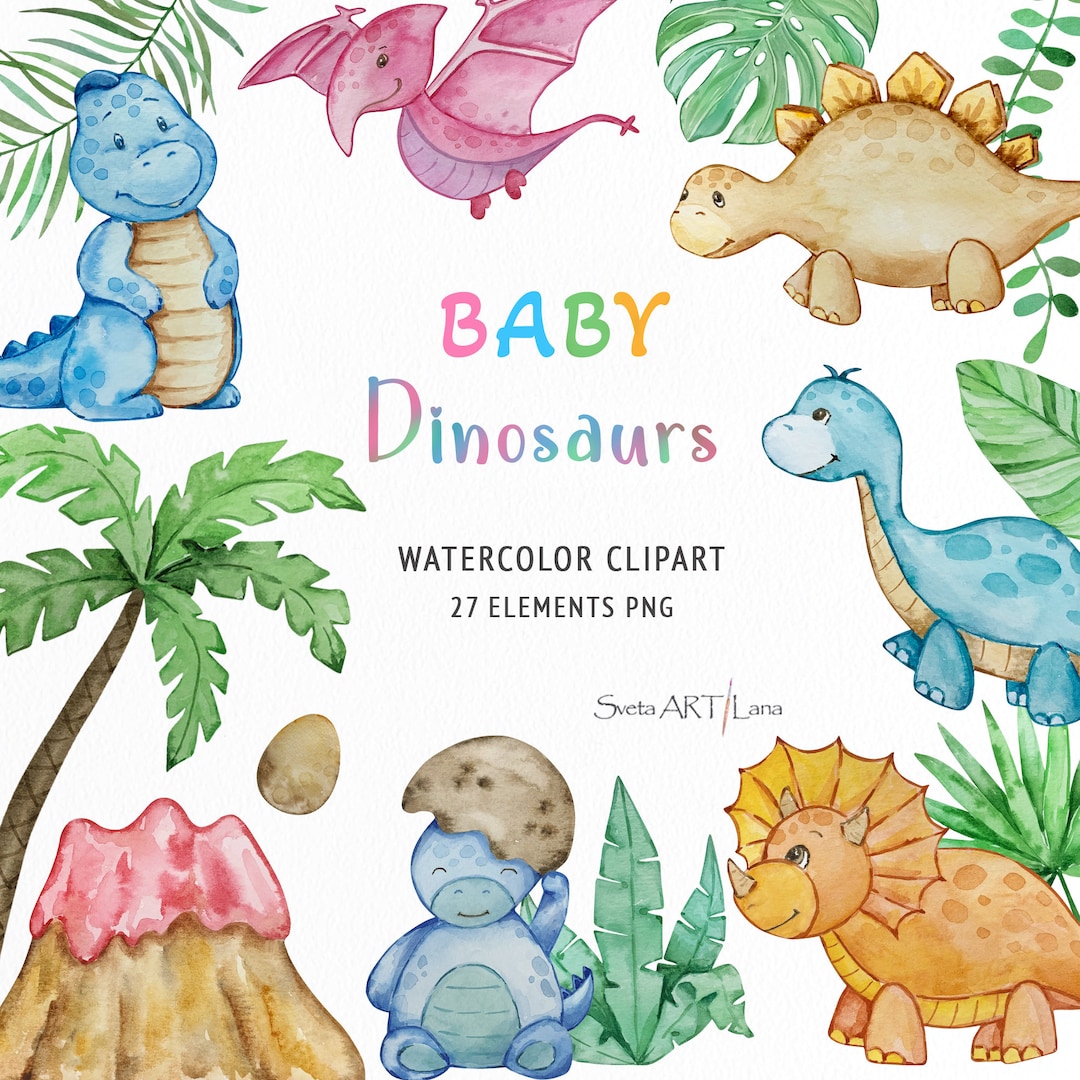 Watercolor Dinosaurs Clipart | Neutral Baby Clip Art | Dino Nursery ...