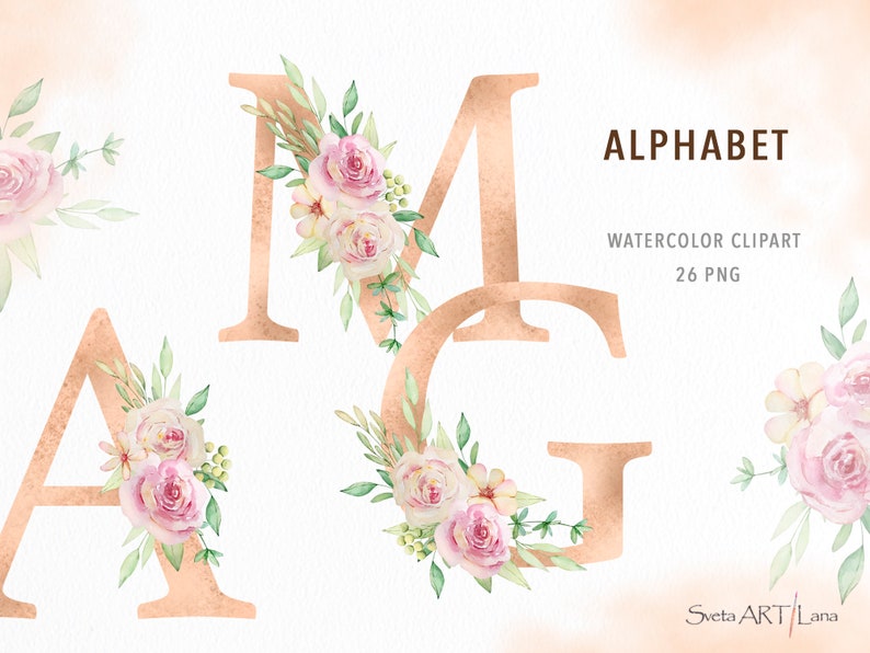Watercolor Aesthetic Alphabet With Flowers Boho Letters | Etsy
