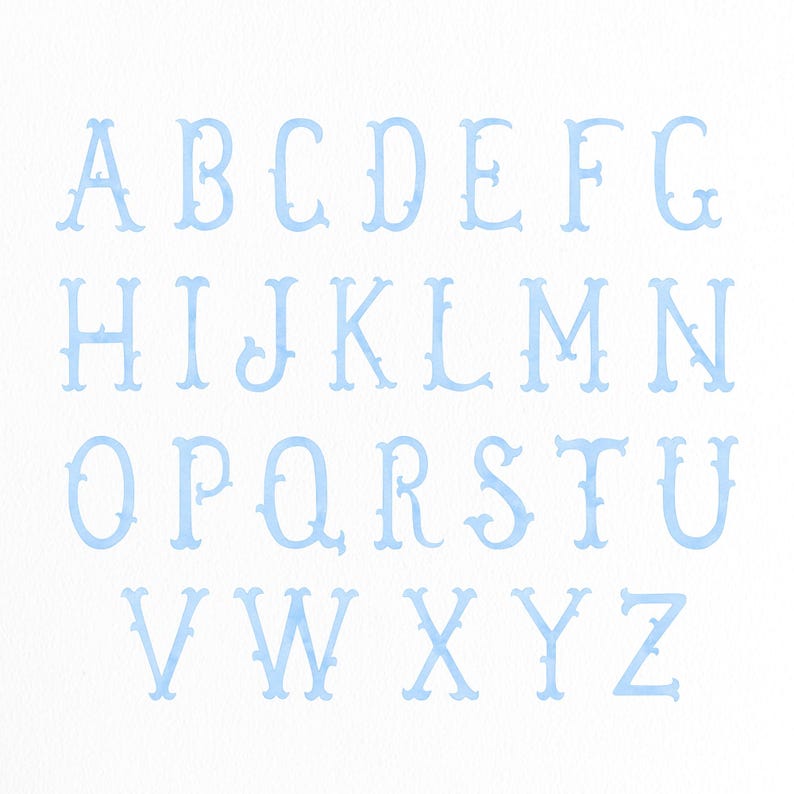Watercolor Vintage Blue Letters | Monogram Alphabet Clipart | Wedding ...