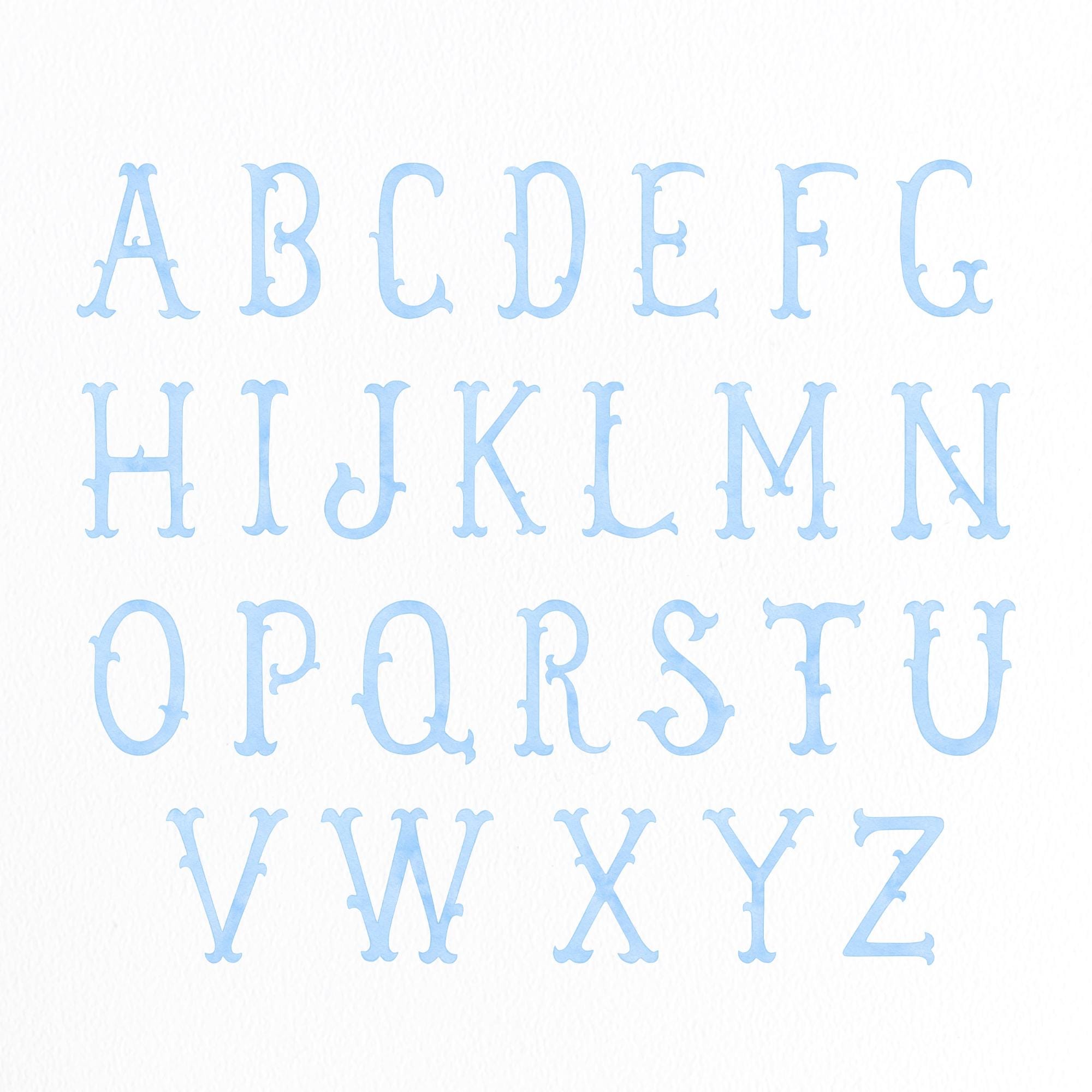 Watercolor Vintage Blue Letters | Monogram Alphabet Clipart | Wedding ...