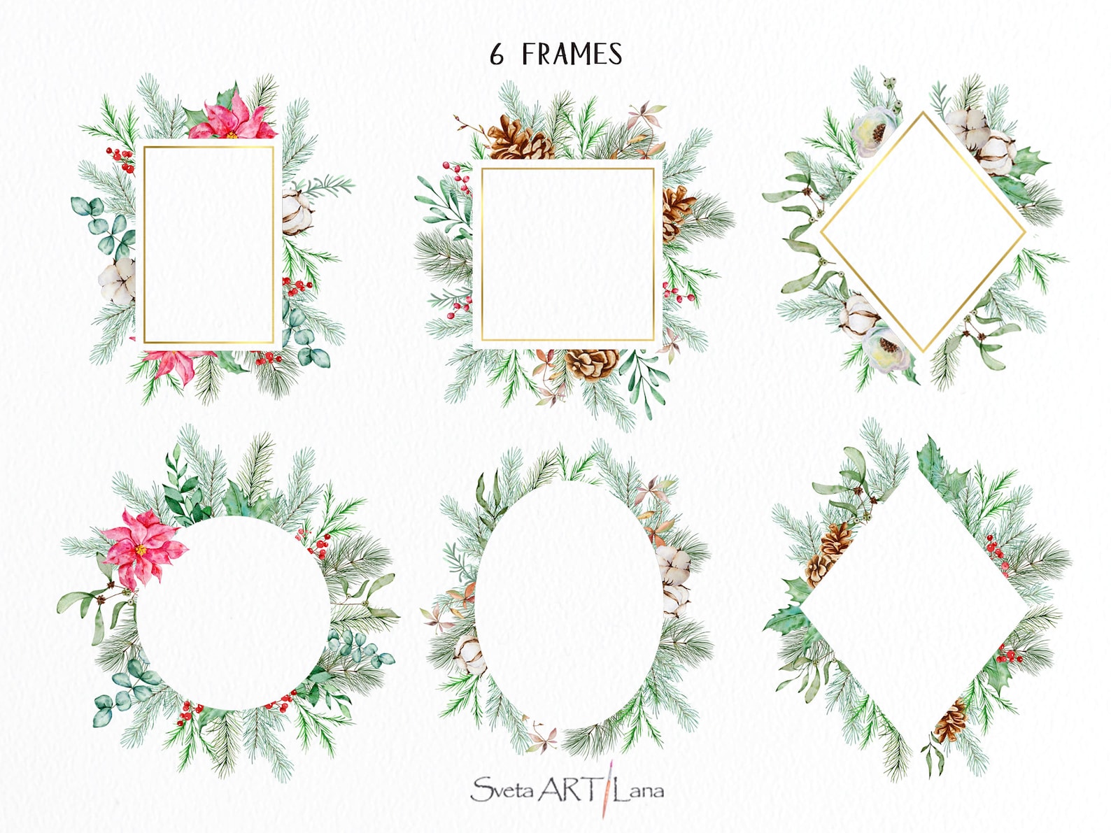 Watercolor Christmas Greenery Frame Clipart Winter Floral - Etsy