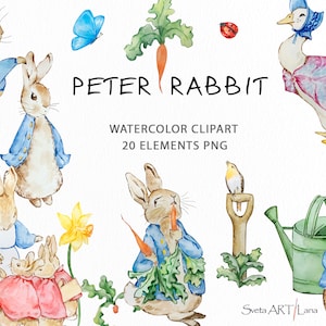 Peter Rabbit and Friends Clip Art Watercolor Rabbit PNG Beatrix Potter ...