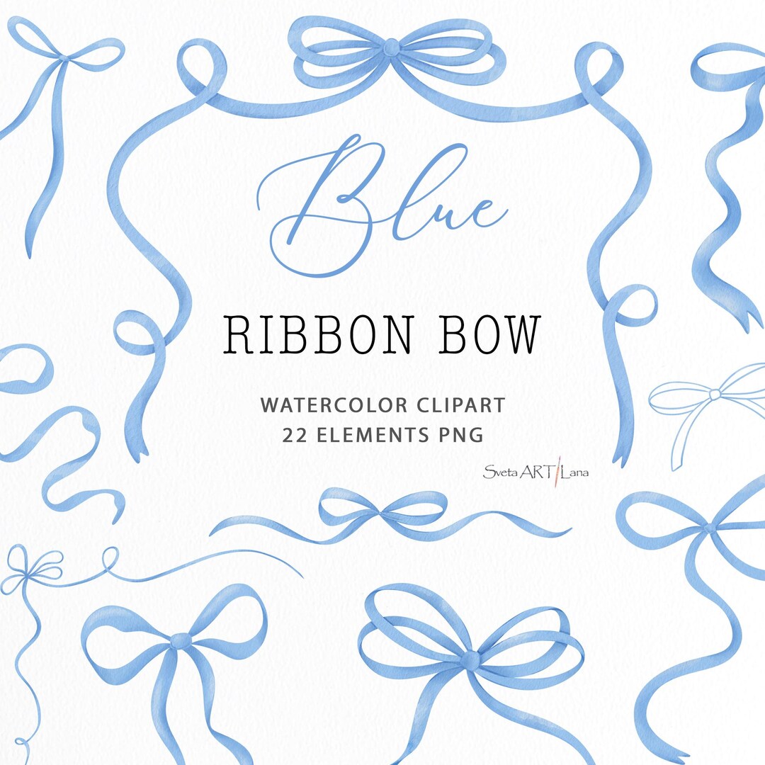 Watercolor Blue Ribbon Bow Clipart | Watercolor Blue Bow | Coquette ...
