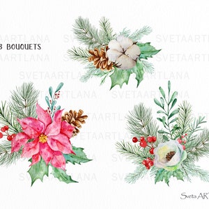 Watercolor Christmas Greenery Frame Clipart Winter Floral Bouquet ...
