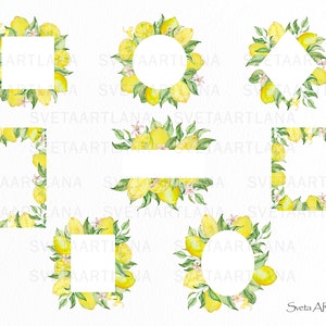 Watercolor Lemons Frames Clipart | Tropical Citrus Png | Botanical ...