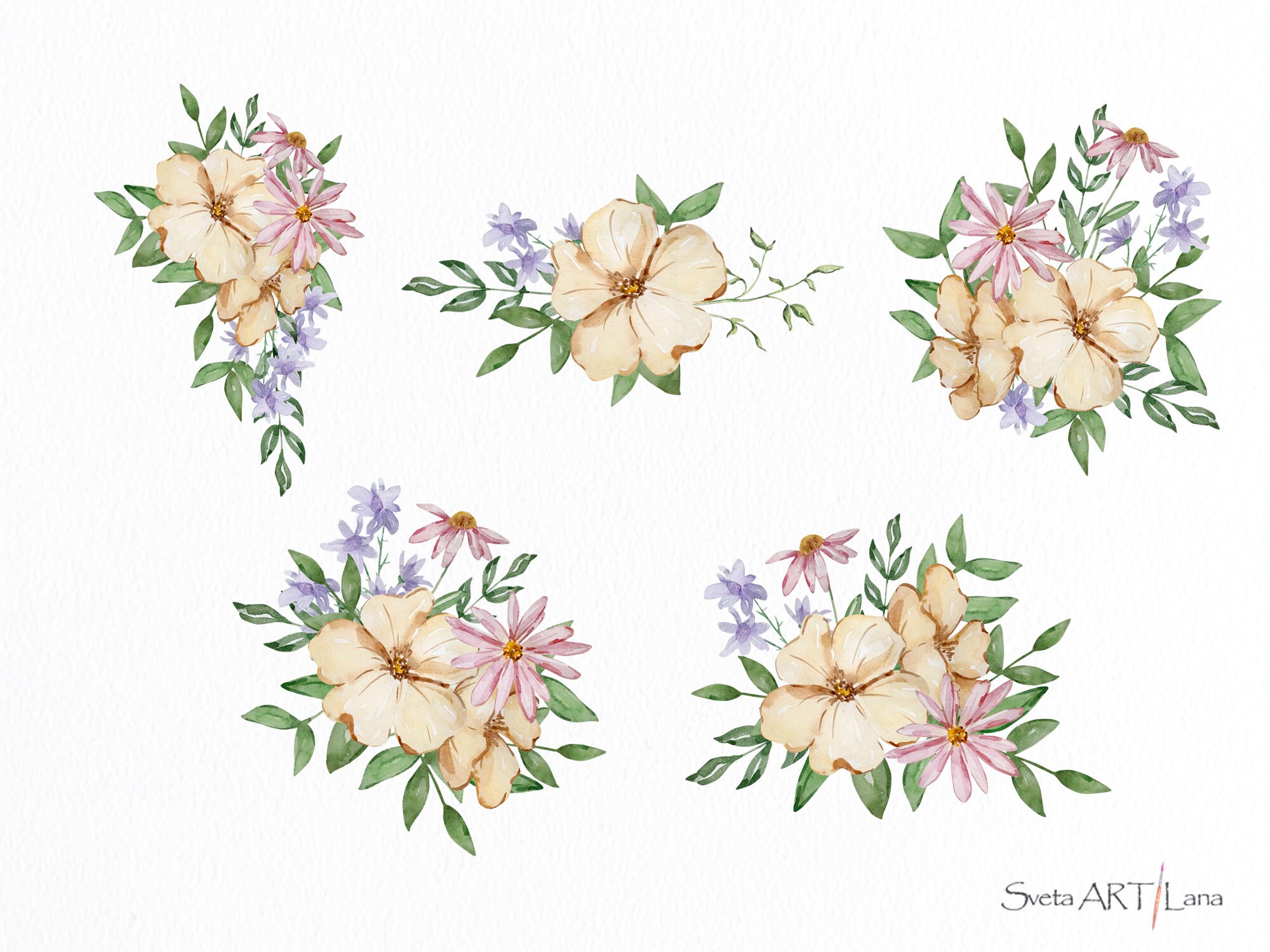 Watercolor Spring Garden Flowers Clipart Bouquet Flowers - Etsy