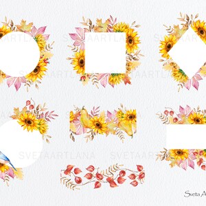 Sunflower Gold Frame Autumn Clipart Fall Pumpkin Watercolor Farmhouse ...