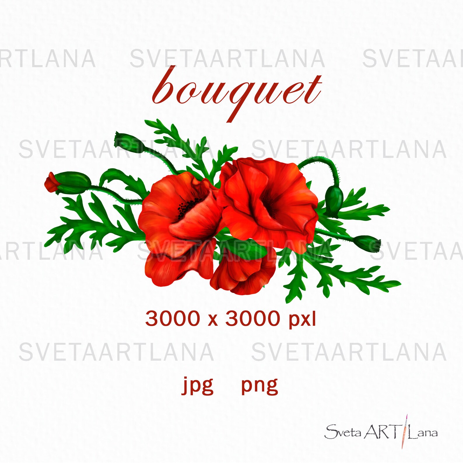 Red Poppy Flower Clipart Floral and Bee Poppy Bouquet - Etsy