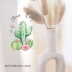 Watercolor Cactus Logo Floral Custom Logo Desert Boutique Watermark ...