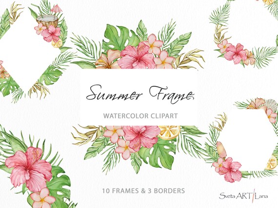 Watercolor Tropical Frame Clipart Floral Wreath Clipart - Etsy