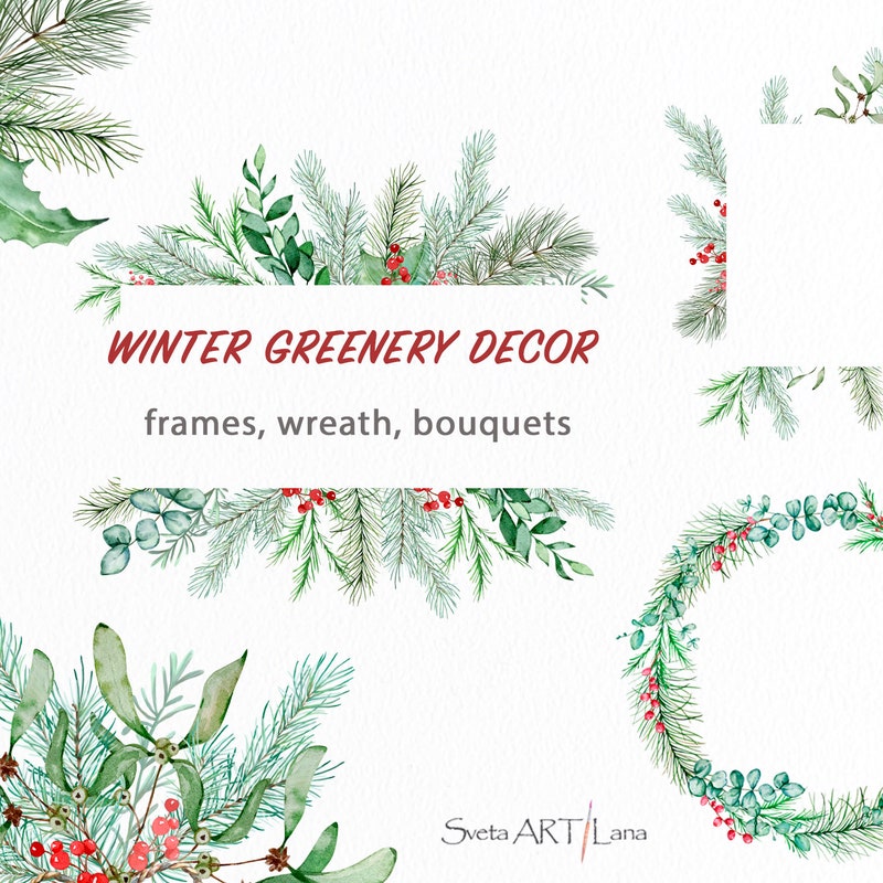 Winter Greenery Clipart - Etsy