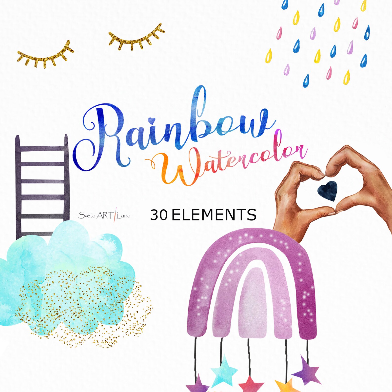 Watercolor Rainbow Clipart Watercolor Clipart Watercolor - Etsy