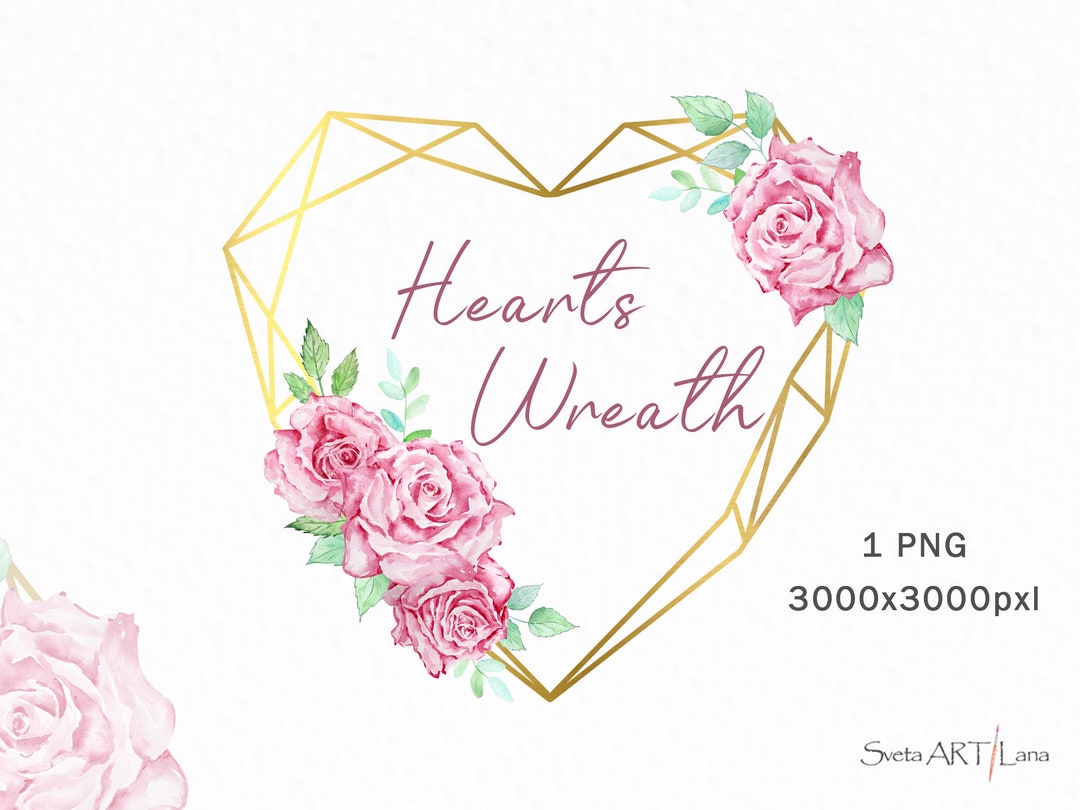 Watercolor Heart Valentine Wreath Boho Clipart, Valentines Day Frame ...