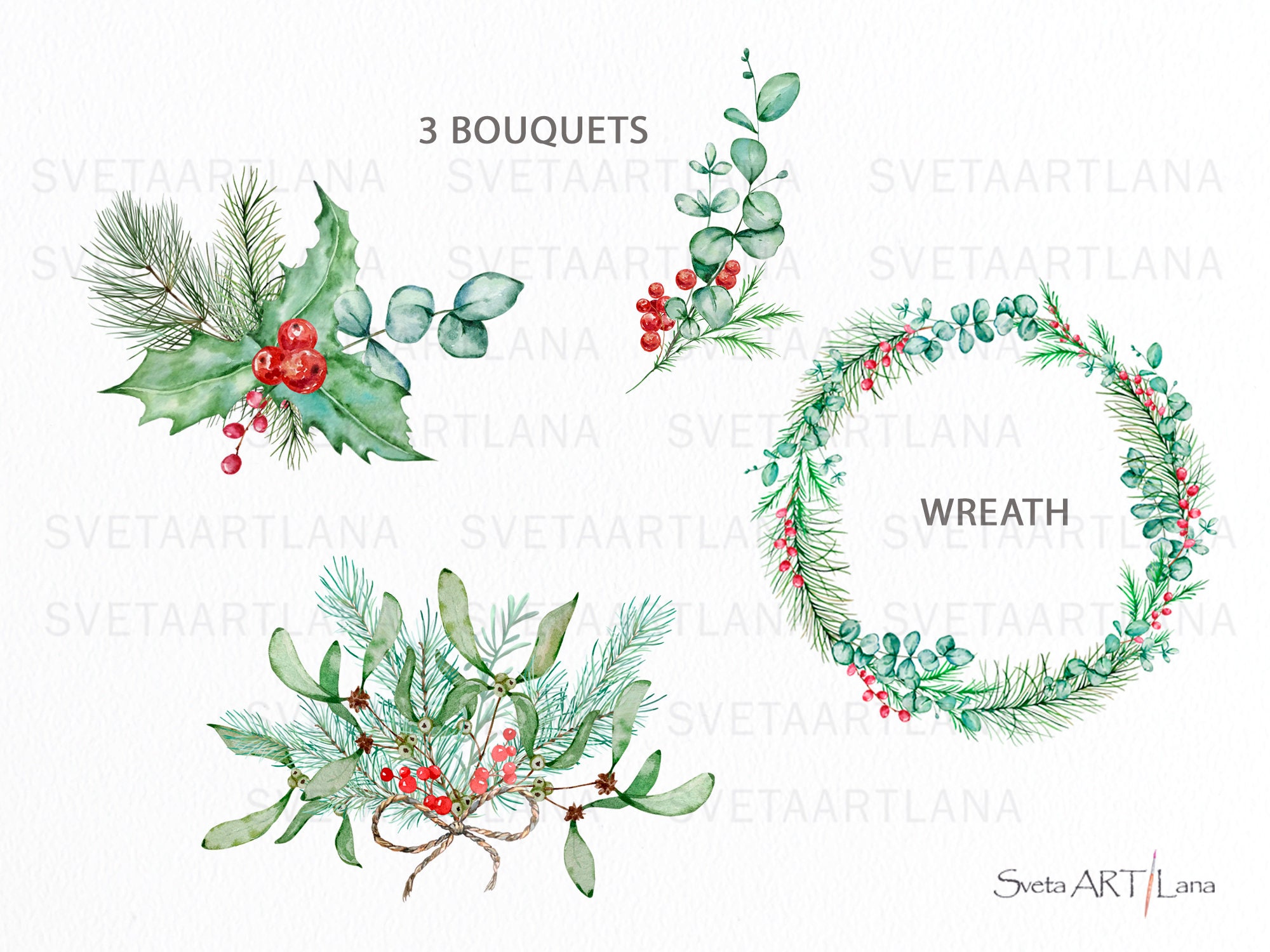 Watercolor Christmas Greenery Frames Clipart Christmas - Etsy