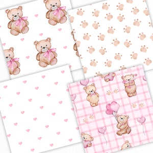 Teddy Bear Digital Papers | Watercolor Valentines Teddy Bear Seamless ...