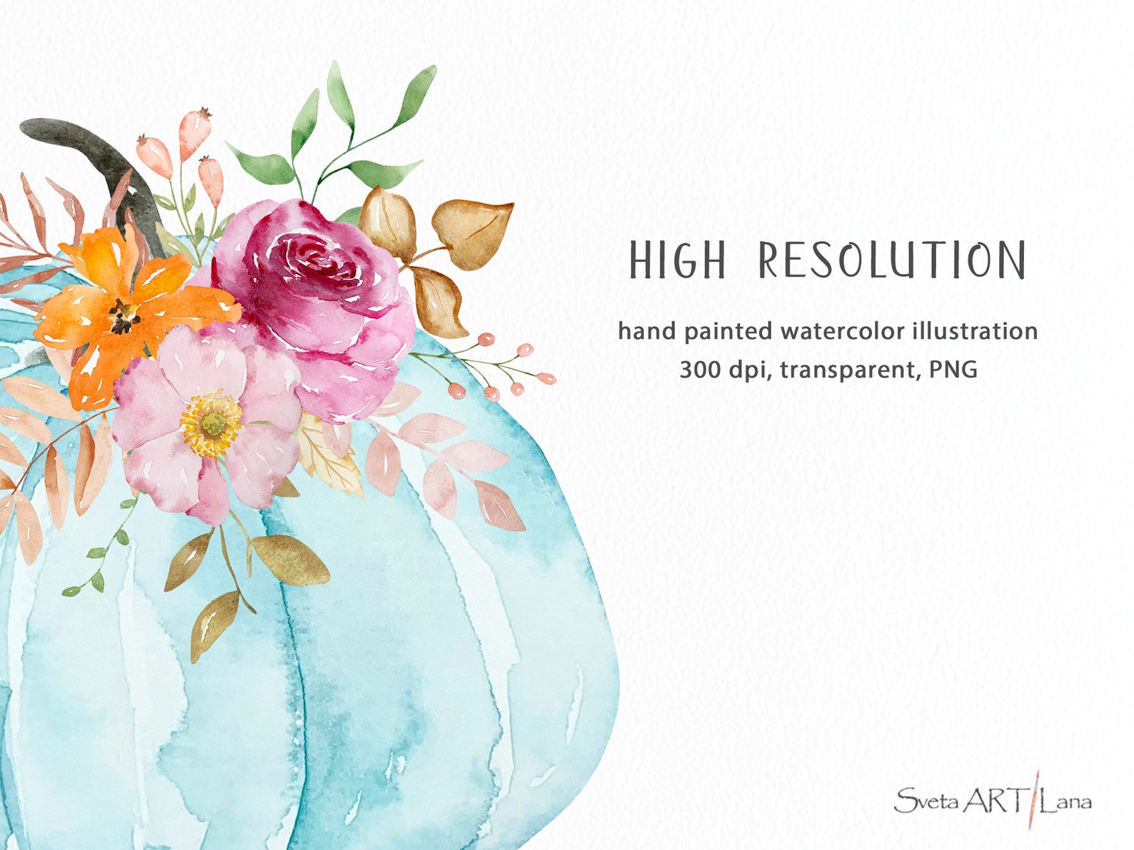 Watercolor Pumpkin Clipart Autumn Pastel Pumpkins Floral - Etsy