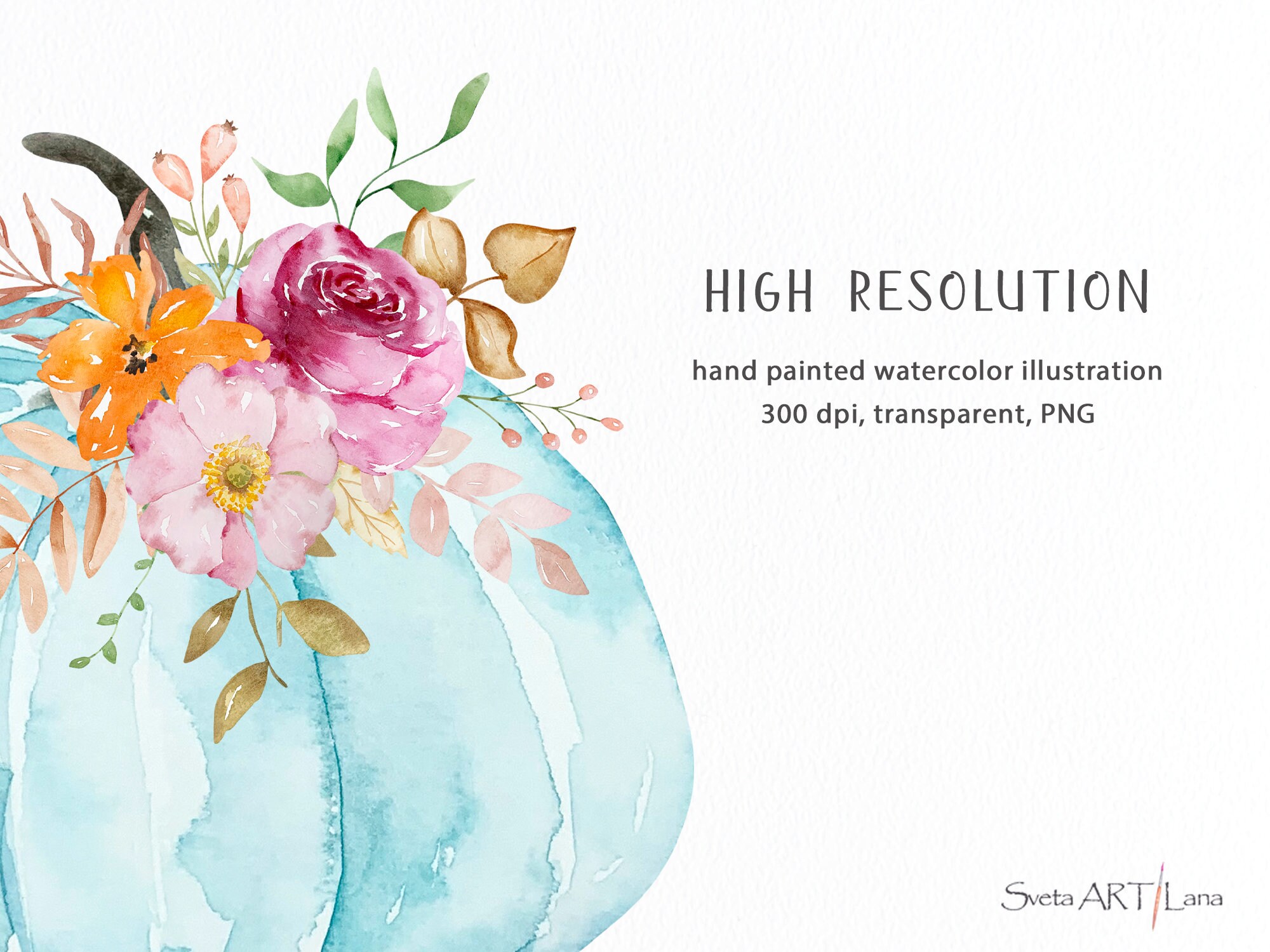 Watercolor Pumpkin Clipart Autumn Pastel Pumpkins Floral - Etsy