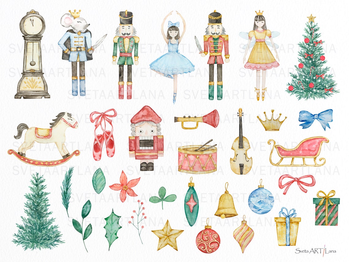 Nutcracker Christmas Clipart Watercolor Nutcracker Ballet - Etsy