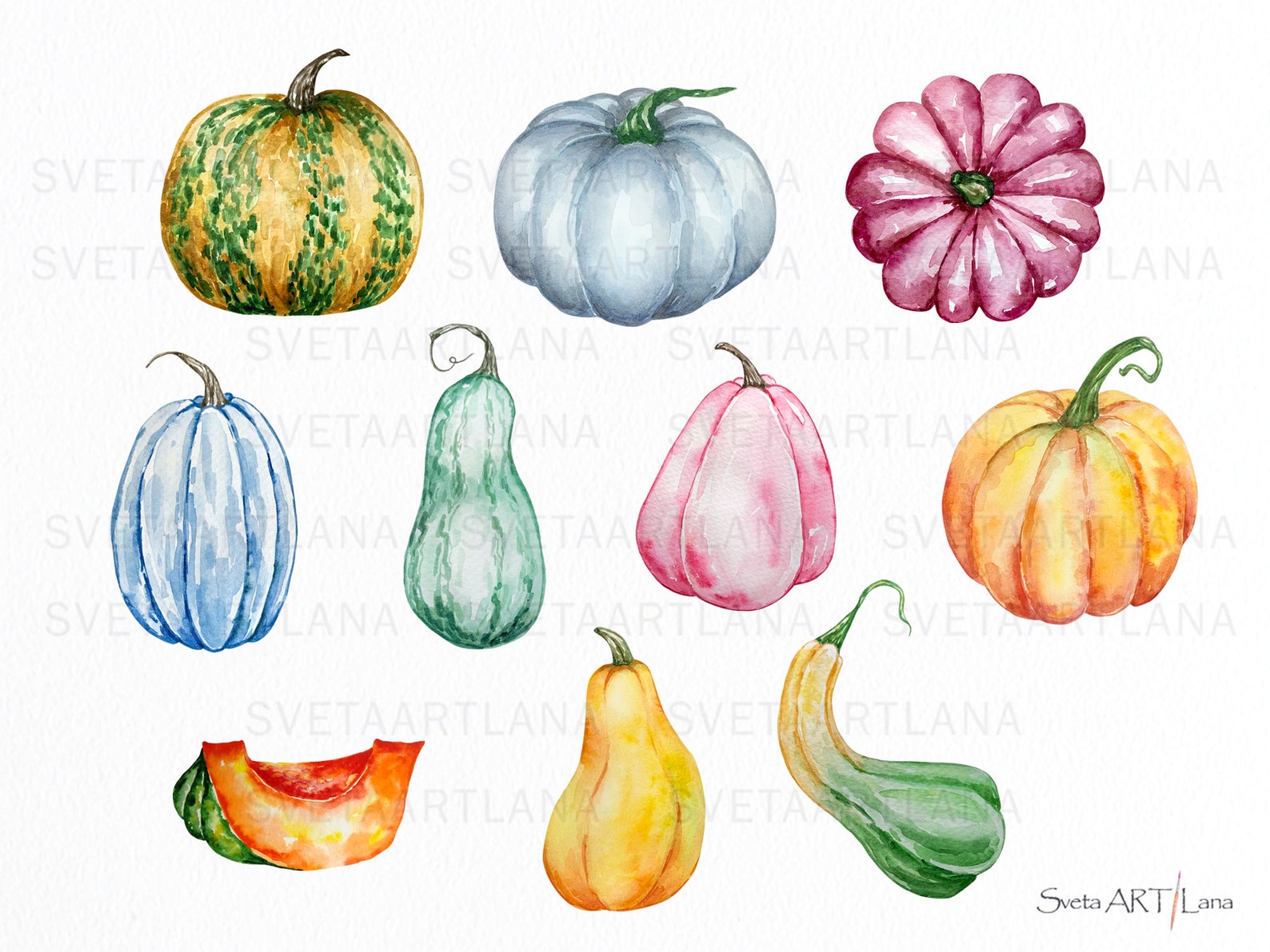 Watercolor Pumpkin Clipart Autumn Pumpkins Clip Art Fall - Etsy