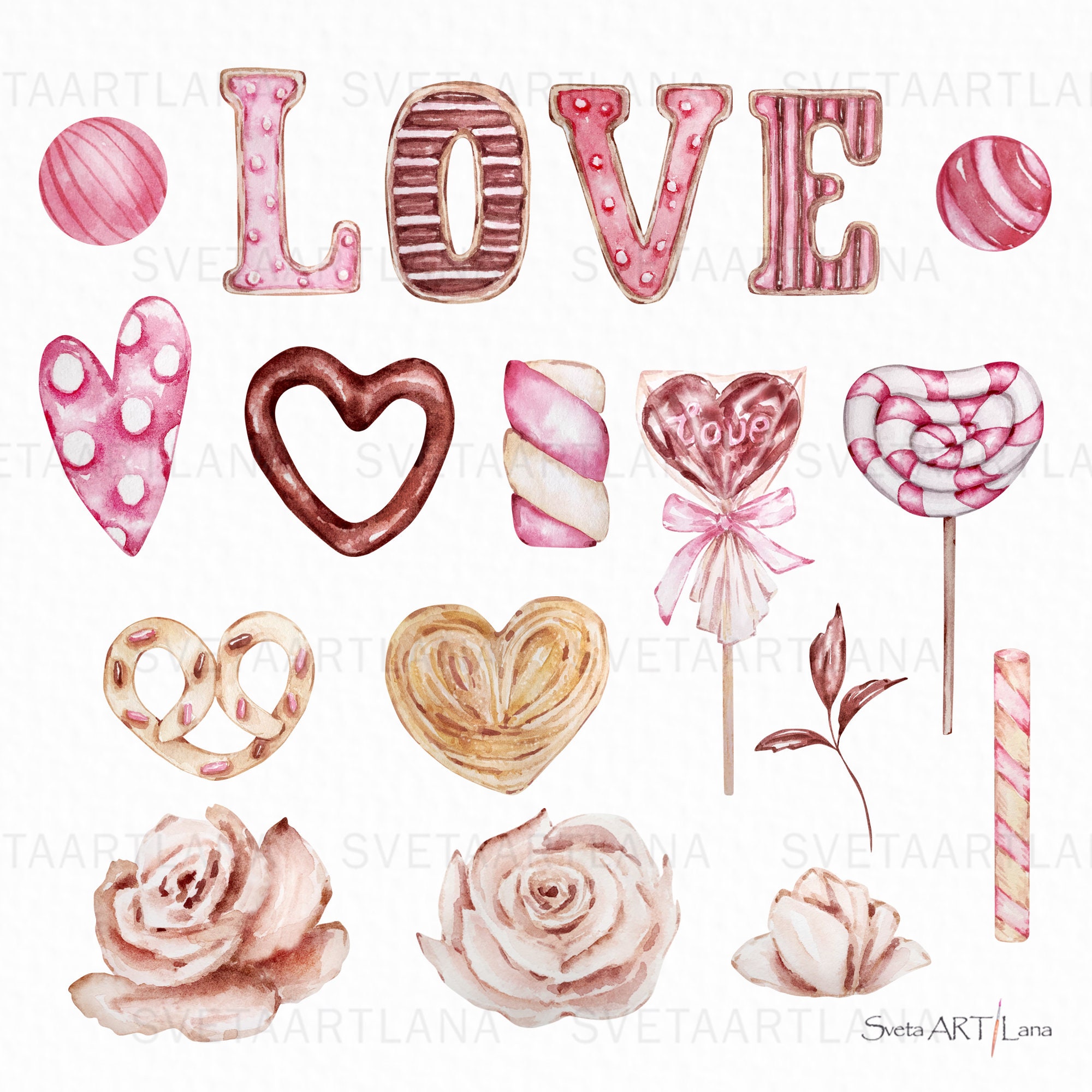 Valentine's Day Watercolor Clipart Valentines Sweets - Etsy