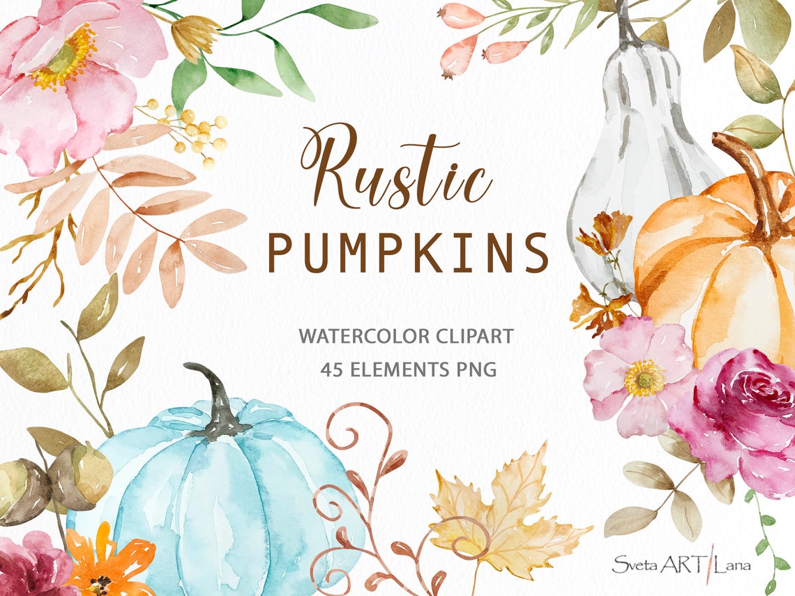 Autumn Watercolor Pastel Pumpkins Clipart Modern Pumpkins - Etsy