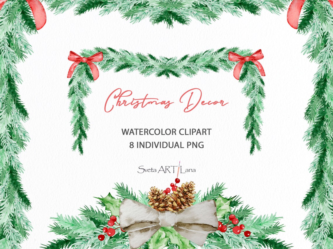 Christmas Decor PNG Clipart Watercolor Christmas Floral - Etsy
