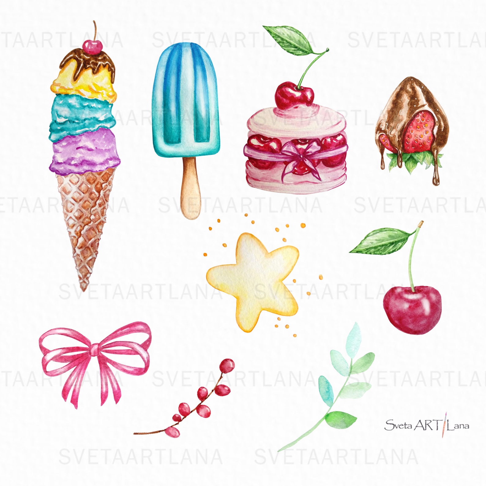 Candy Watercolor Clipart Rainbow Sweets Clip Art Chocolates | Etsy