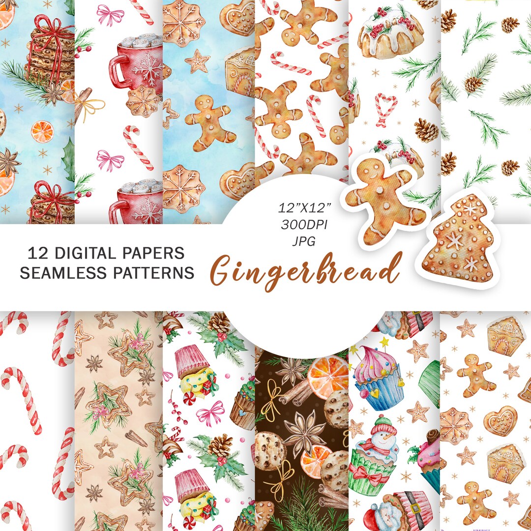Watercolor Christmas Gingerbread Digital Paper | Winter Sweets Seamless ...