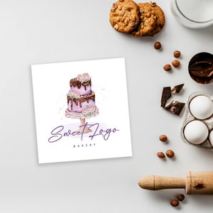 Bakery Purple Cake Logo| Watercolor Violet Logo Sweet | Treats Logo ...